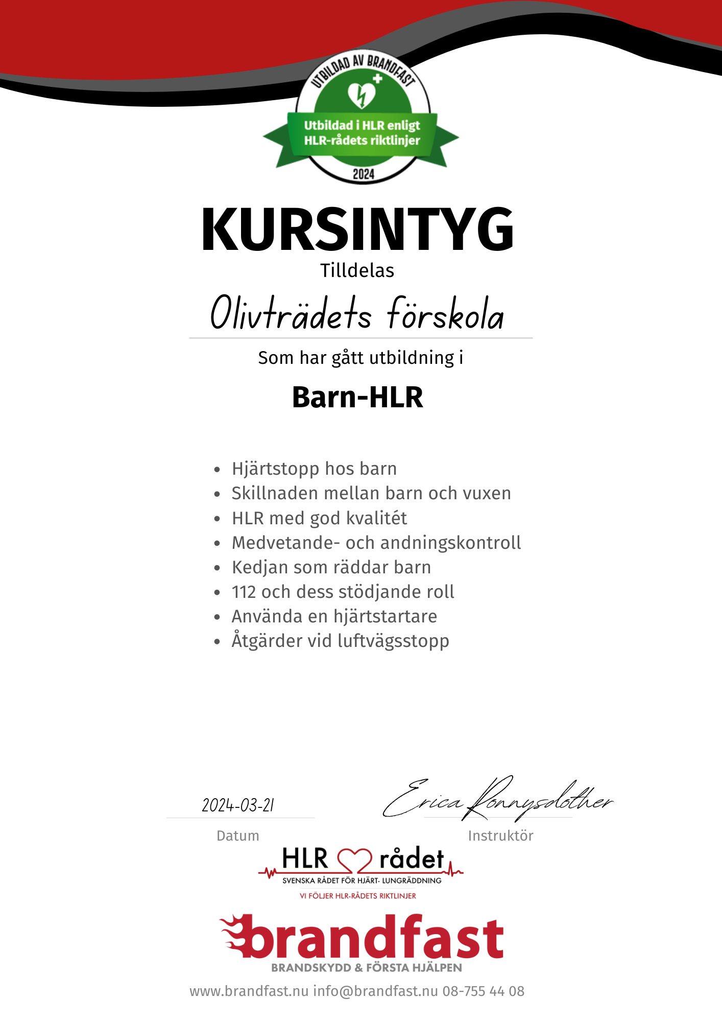 Kurs i Barn HLR - Hjärt lungräddning för barn 0-18 år